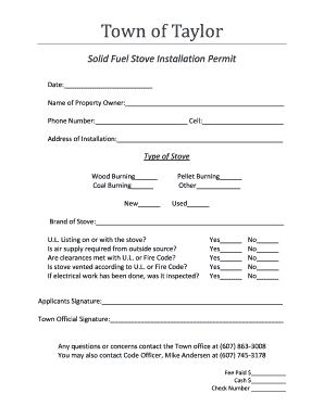 Fillable Online taylorny Solid Fuel Stove Installation Permit ...