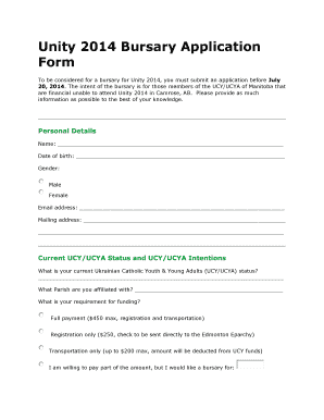 Fillable Online Unity 2014 Bursary Application Form Fax Email Print ...