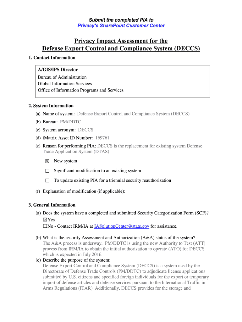 Fillable Online state Submit the completed PIA to - state Fax Email Print - pdfFiller
