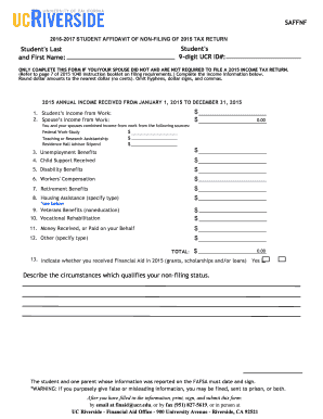 Fillable Online 2016-2017 STUDENT AFFIDAVIT OF NON-FILING OF 2015 TAX ...