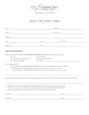 Fillable Online LEGACY GIFT INTENT FORM Fax Email Print - pdfFiller