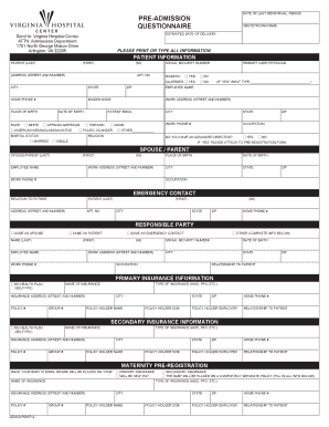 Fillable Online Pre-admission Questionnaire. Pre-admission ...