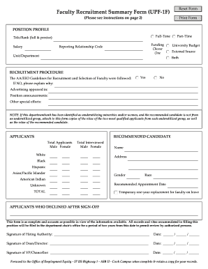 Fillable Online uhr rutgers Faculty Recruitment Summary Form (UPF-1F ...
