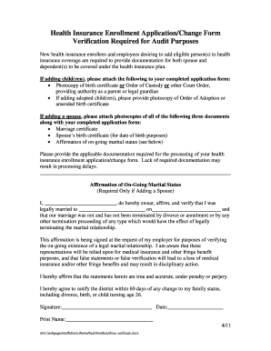 Fillable Online Health Insurance Enrollment Application/Change Form Fax ...
