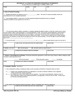 Fillable Online RECORD OF VACATION OF SUSPENDED NONJUDICIAL PUNISHMENT ...