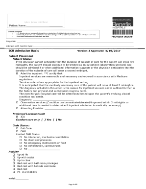 Fillable Online orders benefis ICU Admission Basic V ersion 15 /29 4 ...