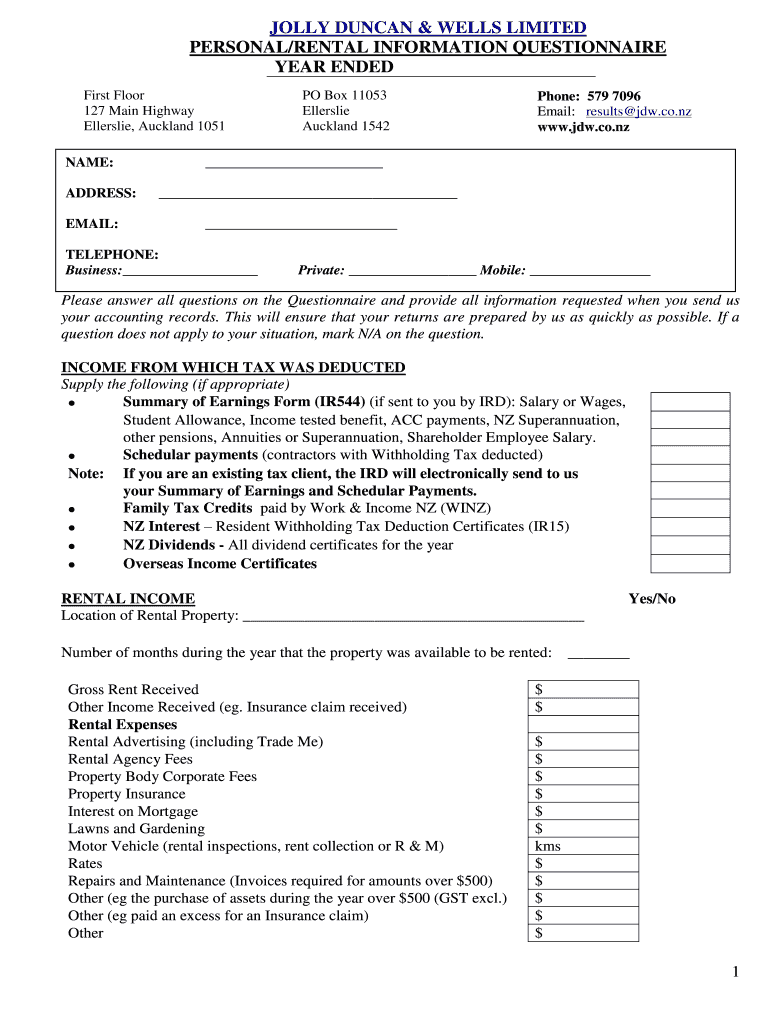 Fillable Online jdw co PERSONAL INFORMATION CHECKLIST Fax Email Print ...