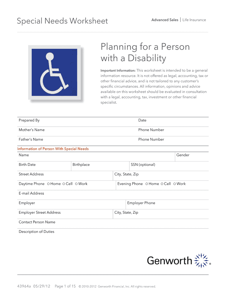 Fillable Online Special Needs Worksheet Fax Email Print - pdfFiller