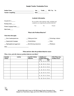 Fillable Online Sample Teacher Nomination Form - ces-pbis-network ...