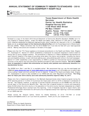 Fillable Online dshs texas Annual Statement of Community Benefits ...