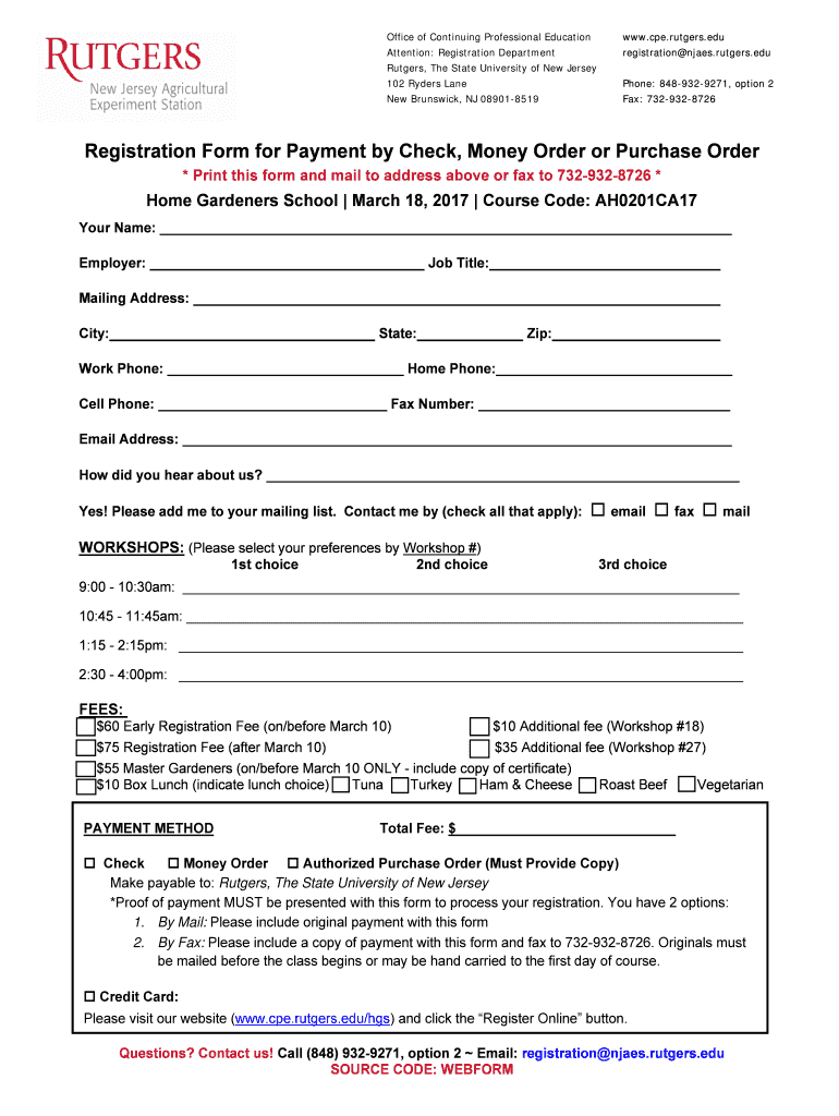 Fillable Online cpe rutgers Attention: Registration Department Fax Email Print - pdfFiller