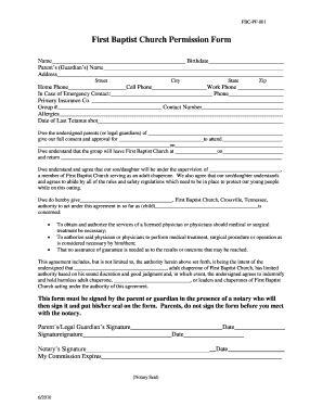 Fillable Online First Baptist Church Permission Form Fax Email Print ...