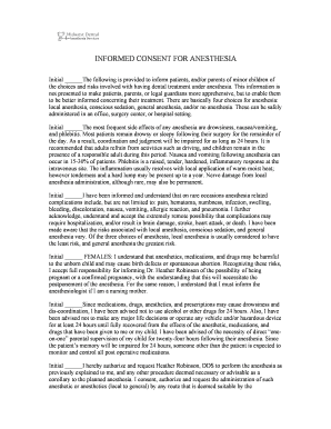 Fillable Online INFORMED CONSENT FOR ANESTHESIA Fax Email Print - pdfFiller