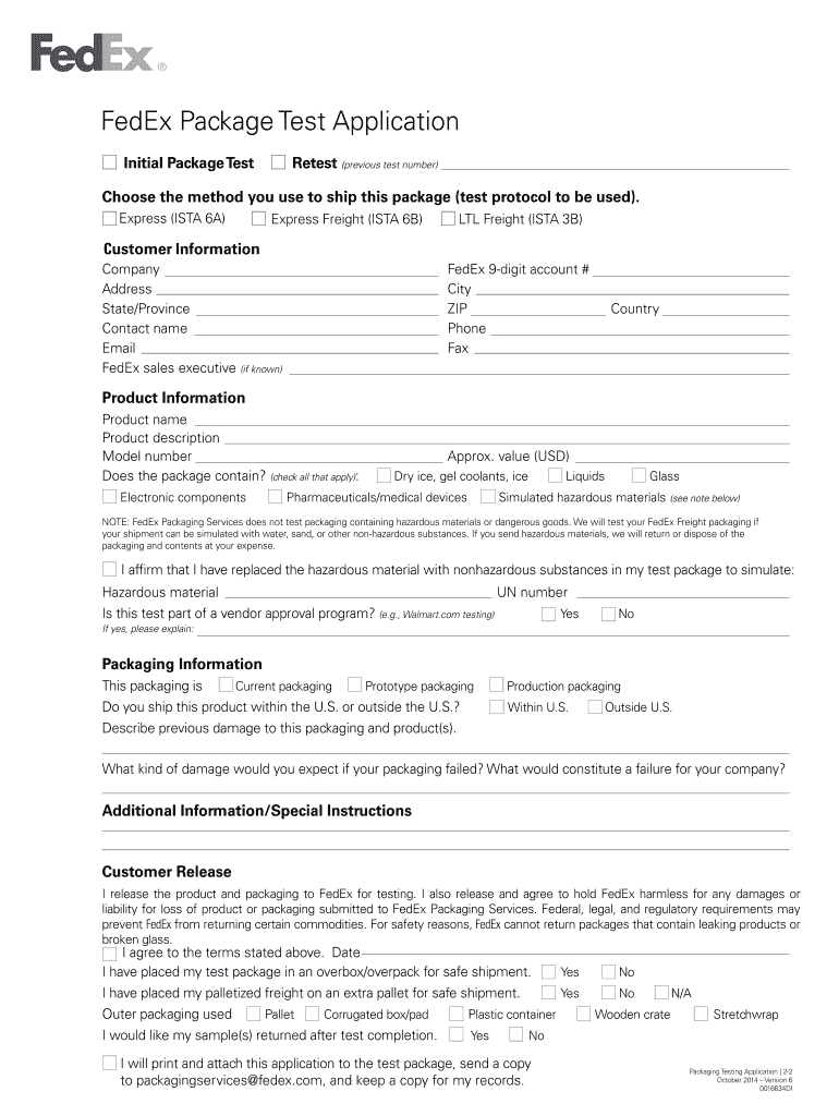 Fillable Online Instructions for the FedEx Package Test Application Fax ...