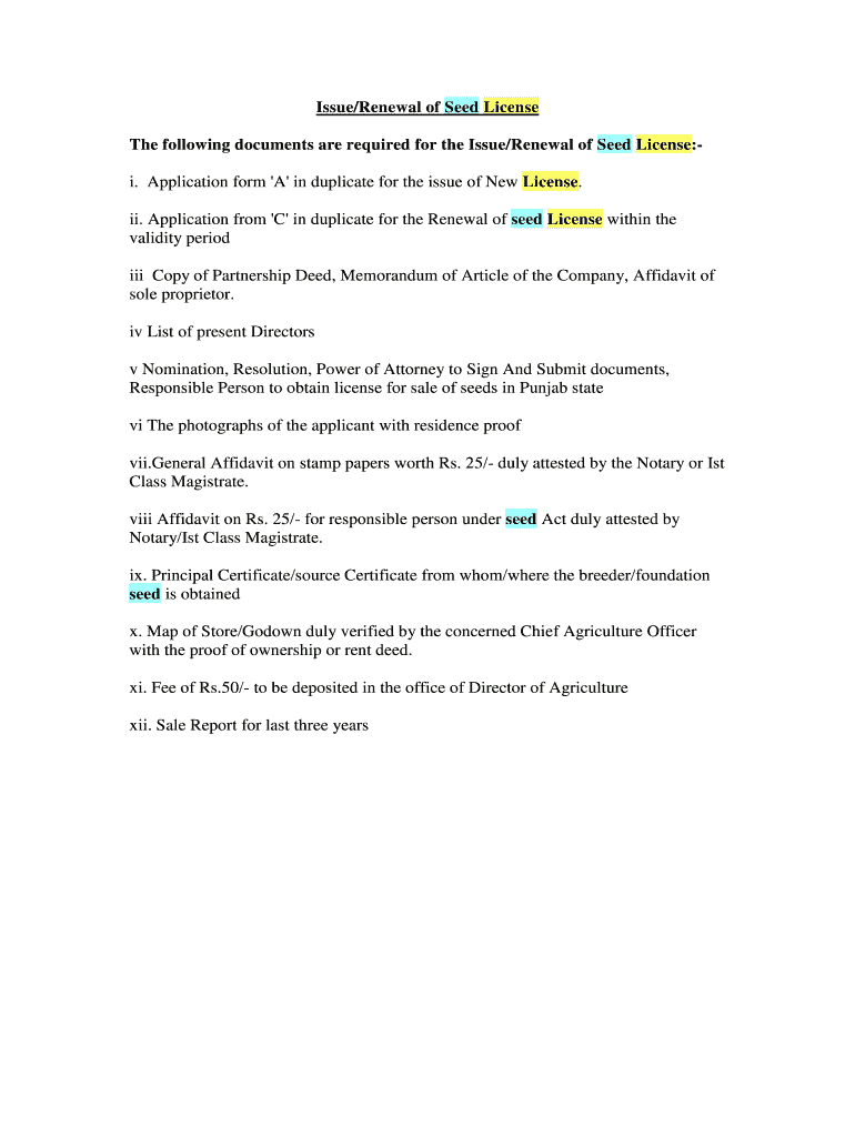 Fillable Online Issue/Renewal of Seed License Fax Email Print - pdfFiller