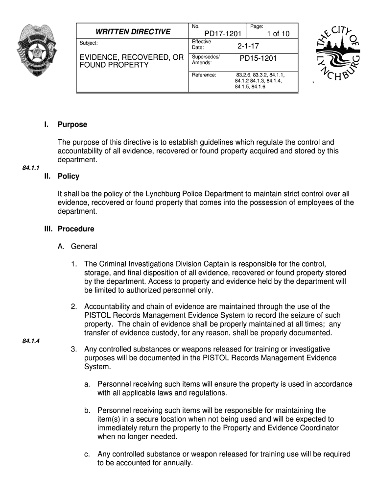 Fillable Online Lynchburgva Evidence Recovered Or Found Property Fax