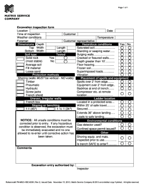 Fillable Online Excavation Inspection Form - Matrix Service Company Fax ...