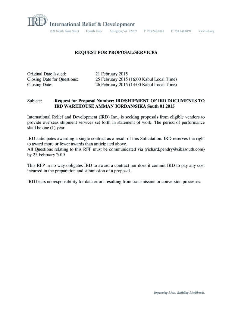 Fillable Online REQUEST FOR PROPOSAL/SERVICES Request for Proposal Number ... Fax Email Print ...