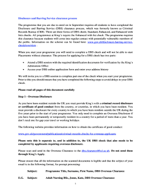 Fillable Online kcl ac Disclosure and Barring Service clearance process ...