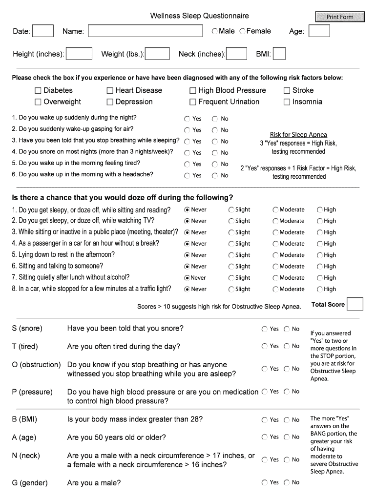 Fillable Online medfusion Wellness Sleep Questionnaire - medfusion Fax Email Print - pdfFiller