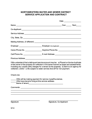 Fillable Online nwwsd Service Application Form - Northwestern Water ...