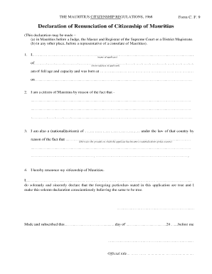 Fillable Online Declaration of Renunciation of Citizenship of Mauritius ...