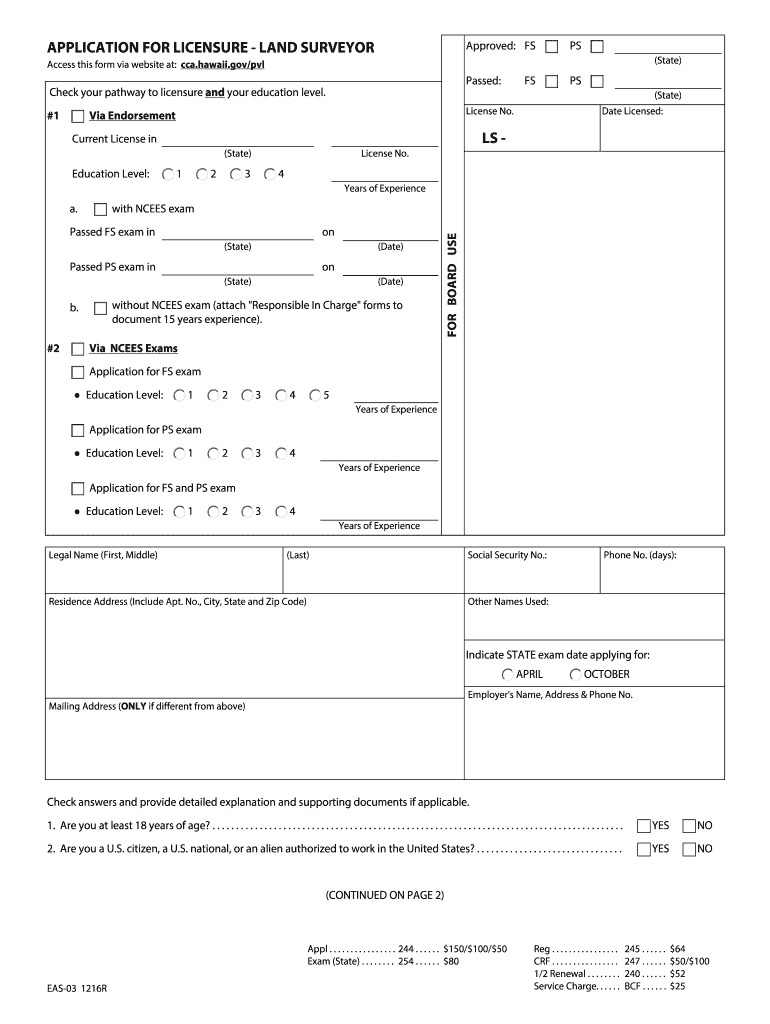 Fillable Online REQUIREMENTS FOR LICENSURE - SURVEYOR Fax Email Print ...