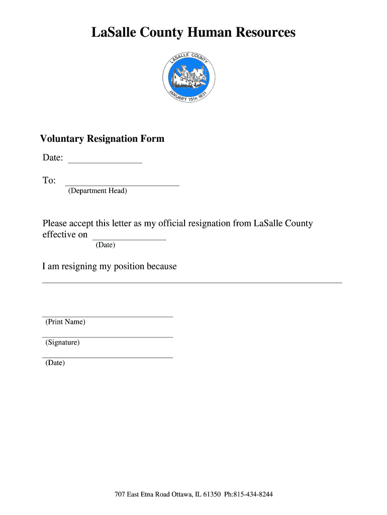 Fillable Online LaSalle County Human Resources Voluntary Resignation ...