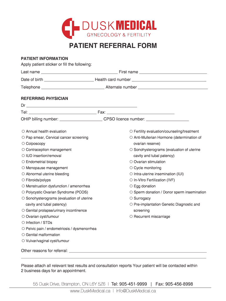 Fillable Online duskmedical Dusk Medical - Gynecology and Fertility Referral Form.ai ...