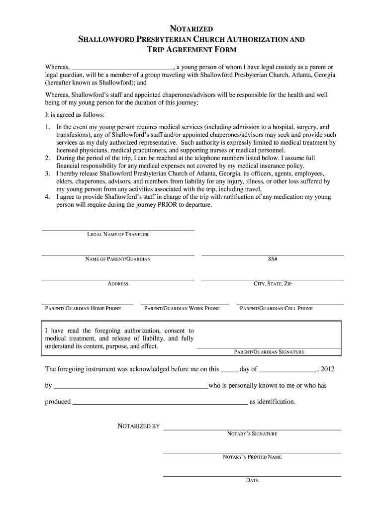 Fillable Online shallowford SHALLOWFORD PRESBYTERIAN CHURCH ...