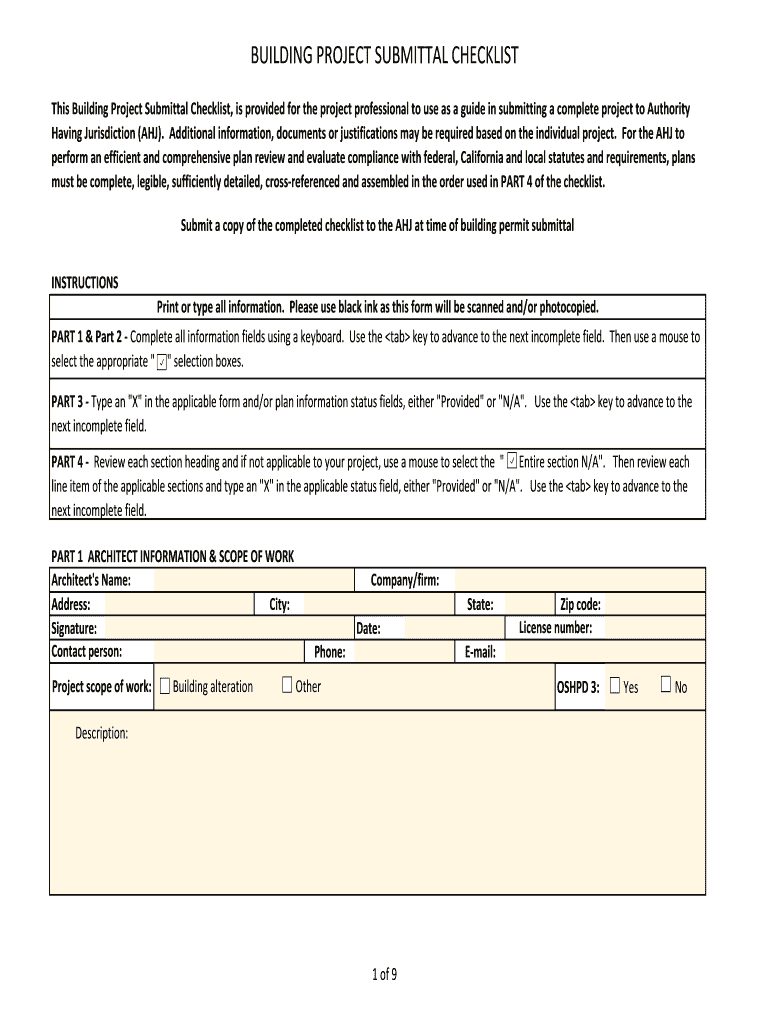 Fillable Online BUILDING PROJECT SUBMITTAL CHECKLIST Fax Email Print ...
