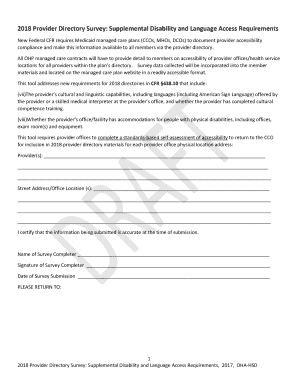 Fillable Online oregon 2018 Provider Directory Survey: Supplemental ...