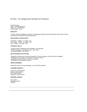 Fillable Online Tech - CV sample and formats for Freshers Fax Email ...