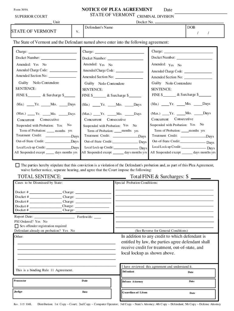 Fillable Online Form 369A Plea Agreement Fax Email Print - pdfFiller