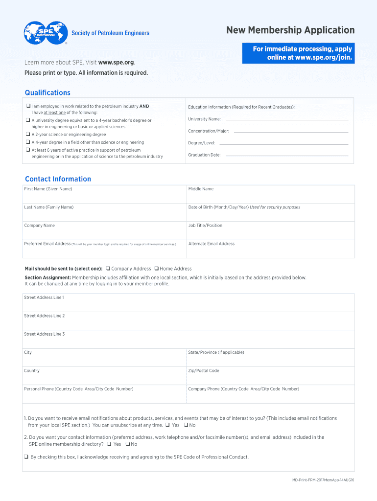 Fillable Online spe Printable Application - Society of Petroleum ...