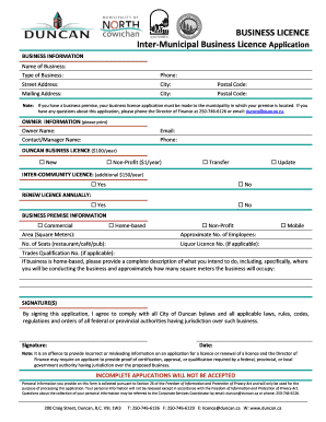 Fillable Online BUSINESS LICENCE Inter-Municipal Business Licence Fax ...