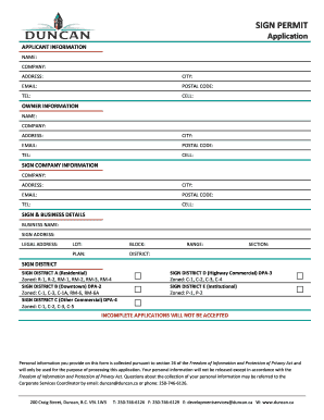 Fillable Online SIGN PERMIT - Duncan Fax Email Print - pdfFiller