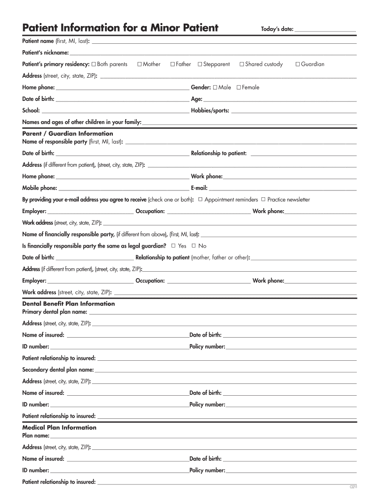 Fillable Online Patient Information for a Minor Patient Fax Email Print ...