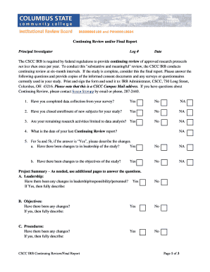 Fillable Online cscc Institutional Review Board IRB00006185 and ...