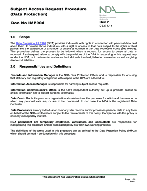 Fillable Online Subject Access Request Procedure (Data Protection ...