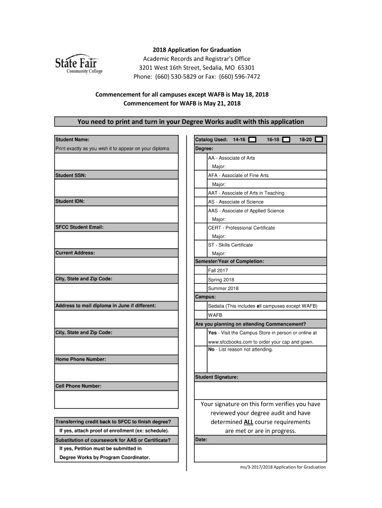 Fillable Online sfccmo 2018 Application for Graduation - sfccmo Fax ...