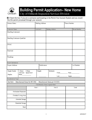 Fillable Online Building Permit Application New Home - ci.oshkosh.wi.us ...