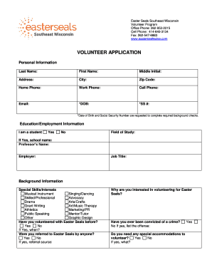 Fillable Online Easter Seals Kindcare Southeastern Wisconsin Volunteer Program Fax Email Print ...