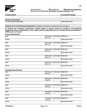 Fillable Online Mailing Address: Principal Life Beneficiary Designation ...