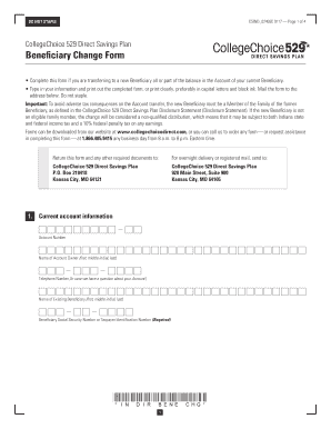 Fillable Online CollegeChoice 529 Direct Savings Plan Beneficiary ...