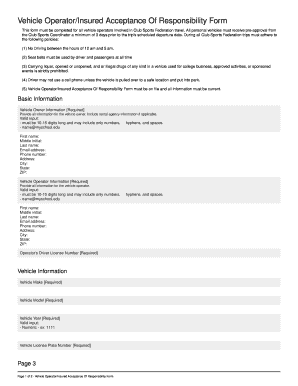 Fillable Online Vehicle Operator/Insured Acceptance Of Responsibility ...