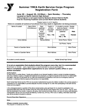Fillable Online ymcaspokane Summer YMCA Earth Service Corps Program ...