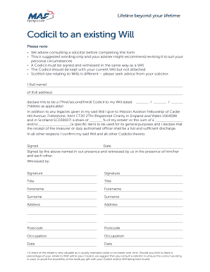 Fillable Online maf-uk Codicil to an existing Will - MAF UK Fax Email ...