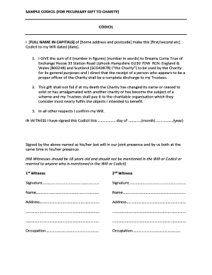 Fillable Online SAMPLE CODICIL - Dreams Come True Fax Email Print ...