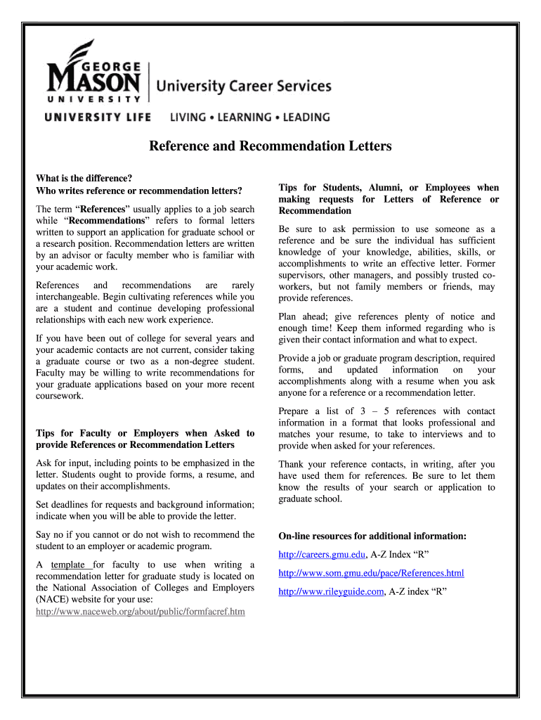Fillable Online Reference and Recommendation Letters Fax Email Print ...